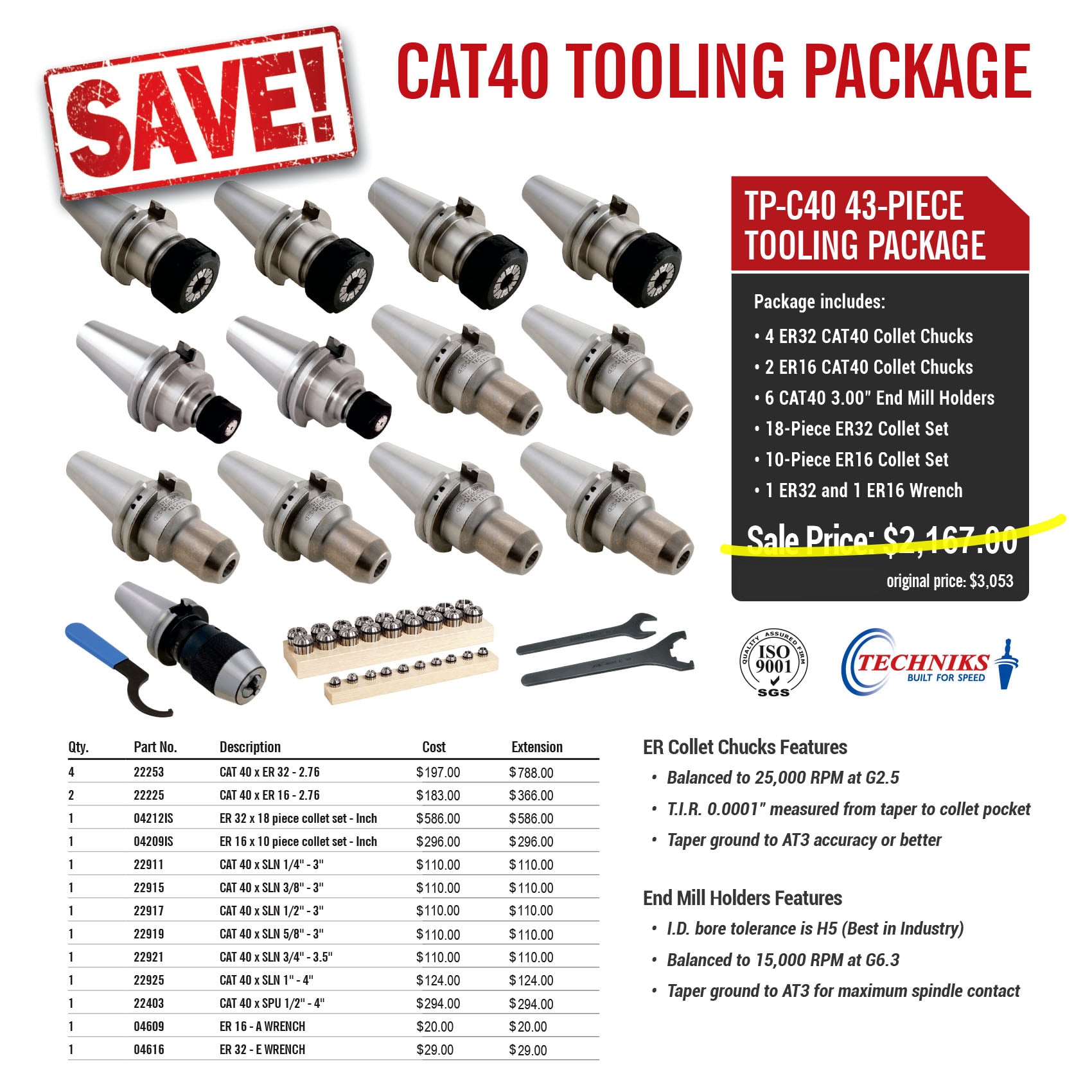 Techniks CAT40 - 43pc Tool holder and Collet Tooling Package – PDX CNC